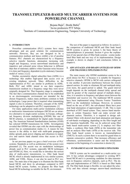 transmultiplexer-based multicarrier systems for powerline ... - Telfor