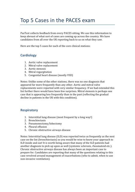 Top 5 Cases in the PACES exam - PasTest