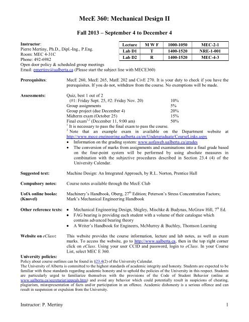 MecE 360: Mechanical Design II - Mechanical Engineering