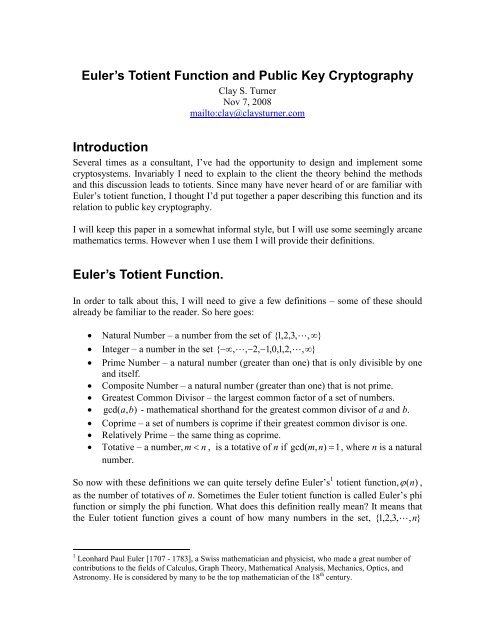 Eulers Totient Function And Public Key Cryptography Introduction