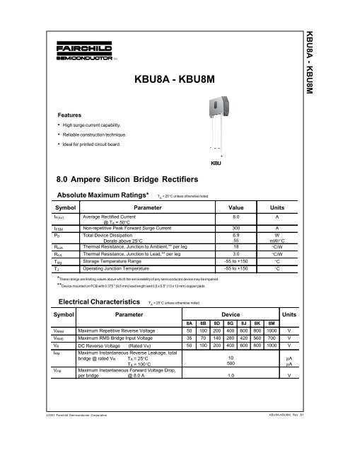 KBU8A-KBU8M 8.0 Ampere Silicon Bridge Rectifiers