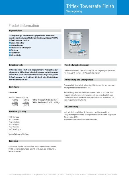 Produktinformation Triflex Towersafe Finish