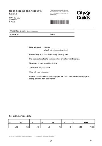 8991 Sample Paper Level 3 exam answers - City & Guilds