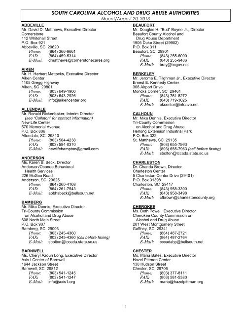 List of County Alcohol and Drug Abuse Authorities - DAODAS