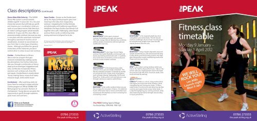 Fitness class timetable - The Peak at Stirling Sports Village