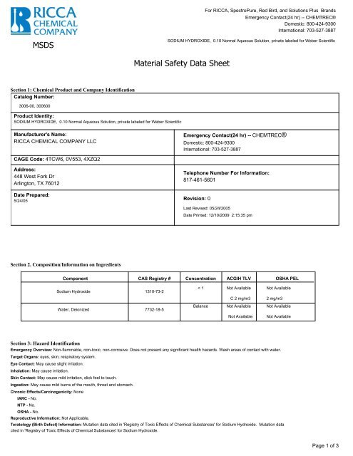 MSDS Material Safety Data Sheet - Weber Scientific
