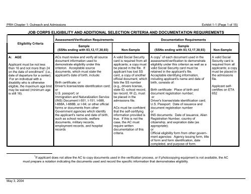 job corps eligibility and additional selection criteria and ...