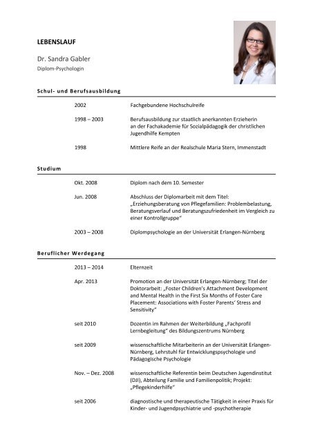 Lebenslauf Sandra Gabler - Lehrstuhl fÃ¼r Entwicklungspsychologie ...