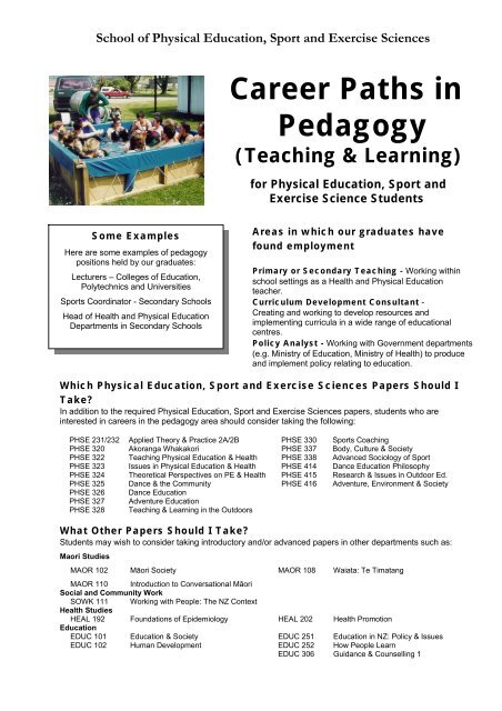 Career Paths in Pedagogy - The School of Physical Education