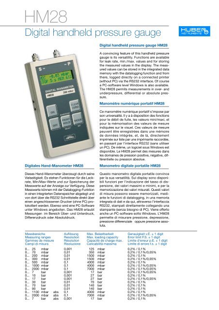 Digital handheld pressure gauge - Huber Instrumente, Liestal