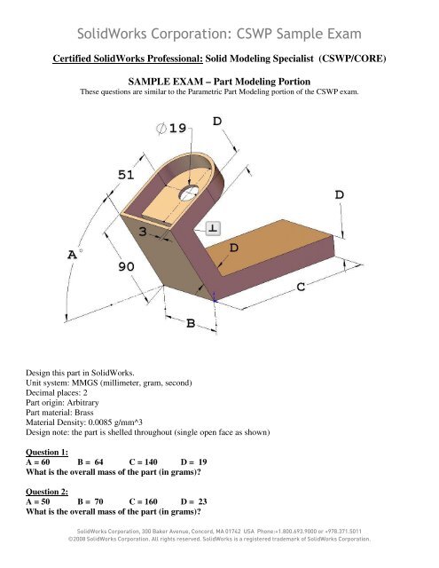 Solidworks Corporation Cswp Sample Exam