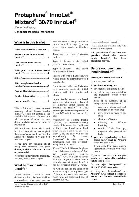 Protaphane InnoLet Mixtard 30/70 InnoLet - Novo Nordisk Australasia