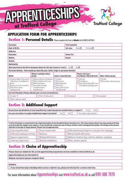 Apprenticeship Application form. - Trafford College