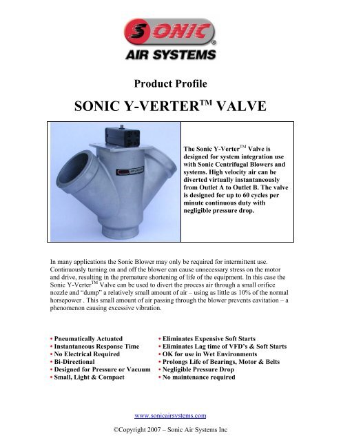 Product Profile SONIC Y-VERTERTM VALVE - Sonic Air Systems