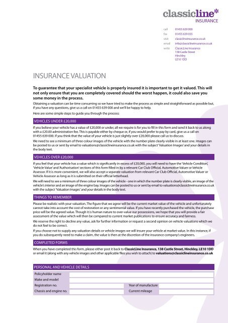 Vehicle Valuation Form (Interactive) - Classicline Insurance