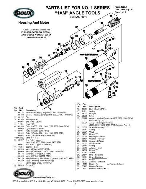 PARTS LIST FOR NO. 1 SERIES â€œ1AMâ€ ANGLE TOOLS - Sioux Tools