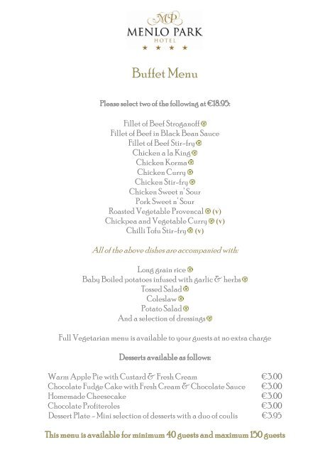 Download Fork Buffet Menu - Menlo Park Hotel