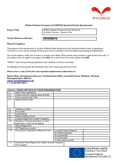 Standard Details Questionnaire