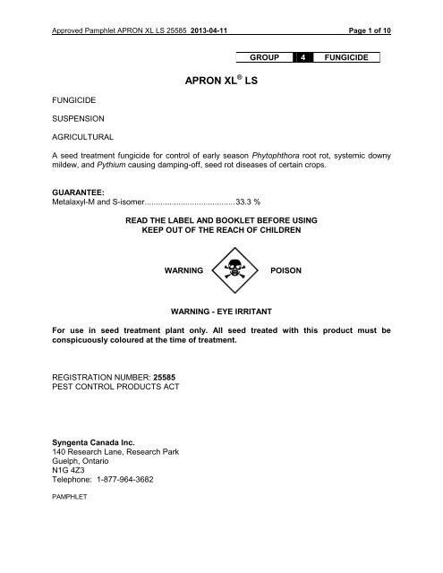 APRON XL LS - Syngenta Crop Protection