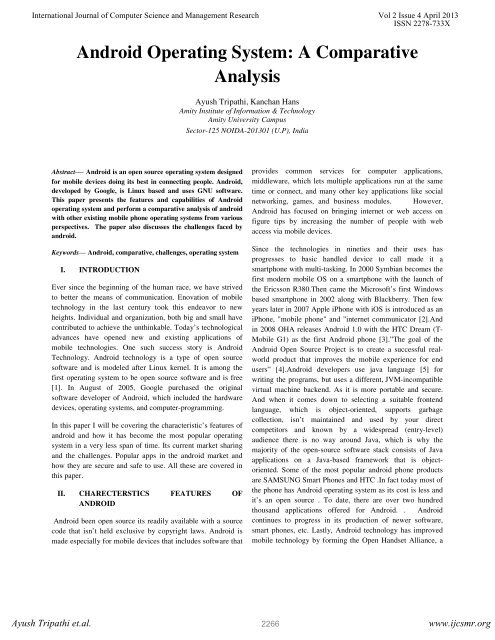 Android Operating System: A Comparative Analysis - ijcsmr