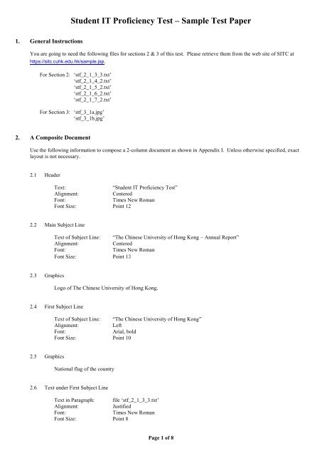 Sample Test Paper - The Chinese University of Hong Kong
