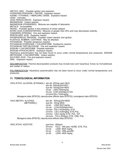 DIETHYL ZINC: Possible ig DIETHYL ZINC: Possible ig