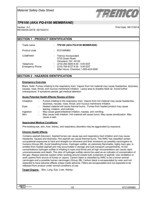 TREMproof 6100 MSDS - Tremco Sealants