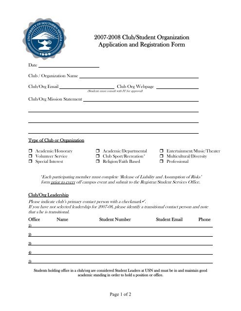 Student Organization Registration Form