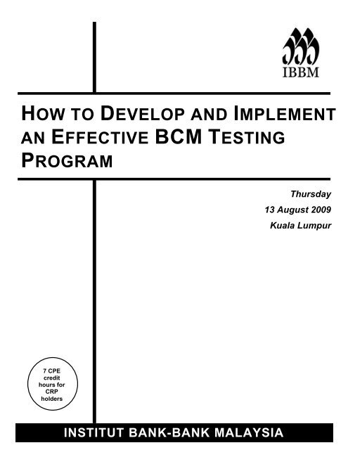 how to develop and implement an effective bcm testing program