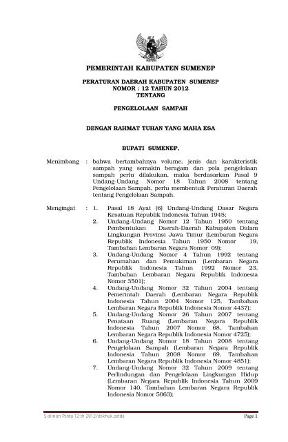 Perda No. 12 Th 2012 ttg Pengelolaan sampah.pdf - Sumenep