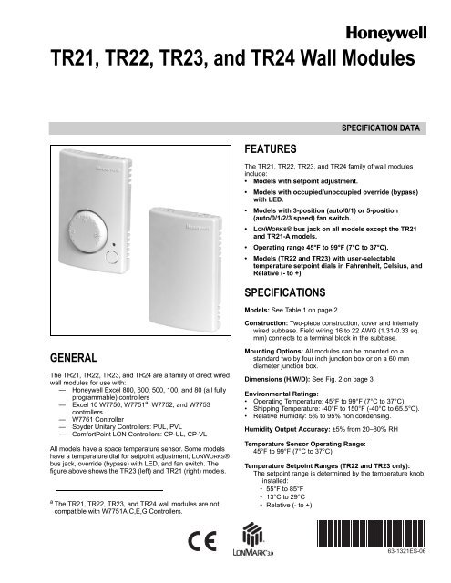 TR21, TR22, TR23, and TR24 Wall Modules - Industrial Controls
