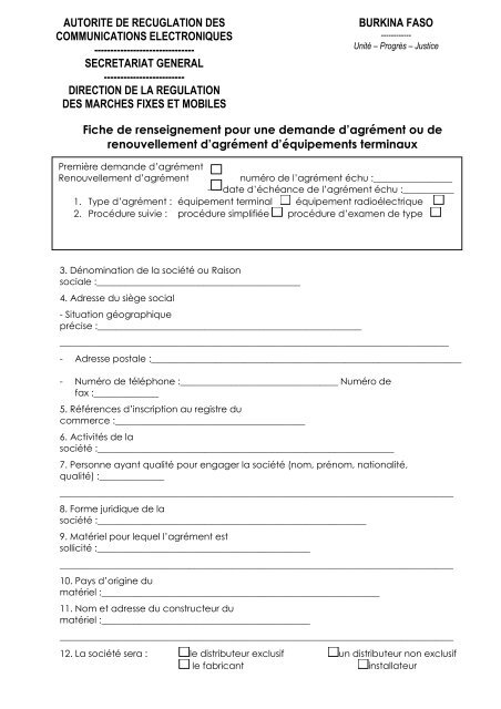 FICHE DE RENSEIGNEMENT POUR UNE DEMANDE D