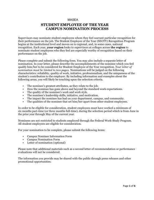 Student Employee Of The Year Campus Nomination Process