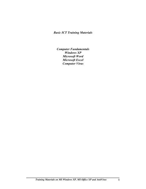 Basic ICT Training Materials Computer Fundamentals Windows XP ...