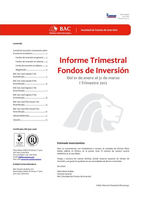 Informe Trimestral Fondos de Inversión - BAC