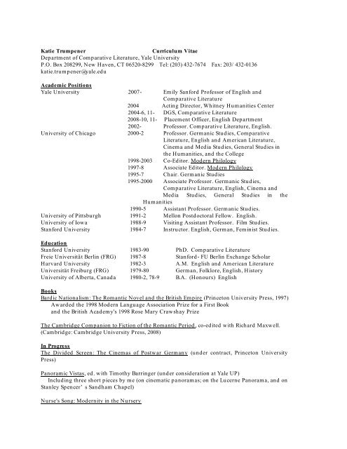 cv-short version - Comparative Literature - Yale University