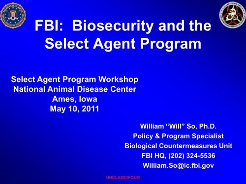 FBI: Biosecurity and the Select Agent Program
