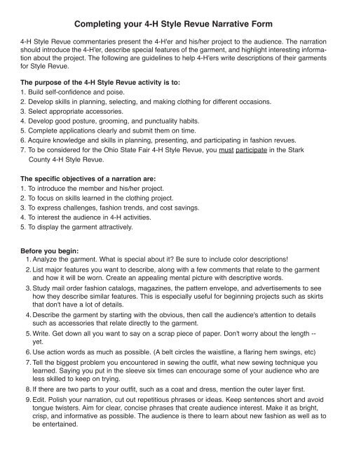 Completing your 4-H Style Revue Narrative Form - Stark County ...