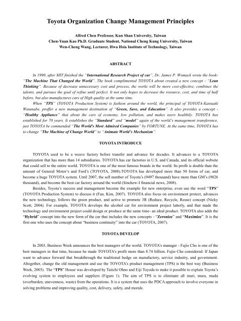 Toyota Organization Change Management Principles - JGBM