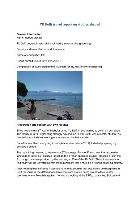 TU Delft travel report on studies abroad - TU Delft Studentenportal