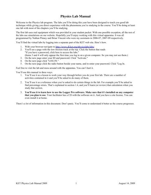 (pdf) - Physics Lab Manual - KET Distance Learning