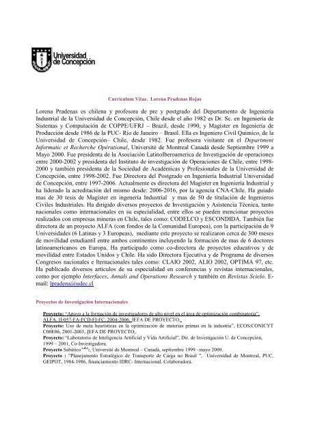 Cv Lorena Pradena - Instituto Sistemas Complejos de IngenierÃ­a