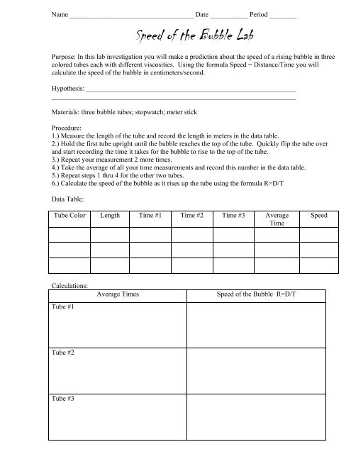 Speed of the Bubble Lab 1 - Colina Middle School