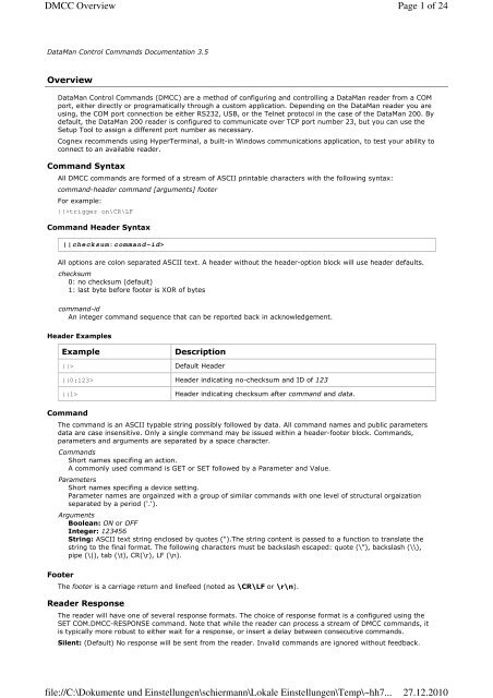 COGNEX DM100_200 ControlCommands - Bci GmbH