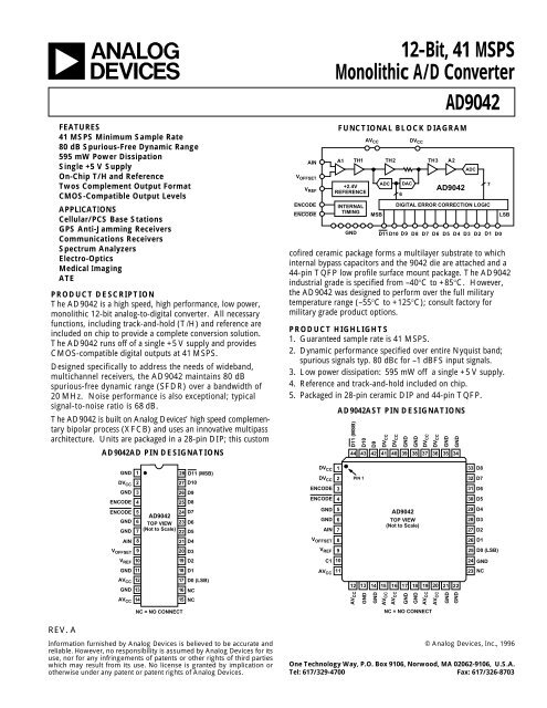 AD9042 12-Bit, 41 MSPS Monolithic A/D Converter