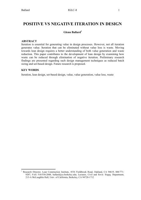 positive vs negative iteration in design - Lean Construction Institute