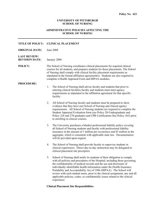 Clinical Placement - School of Nursing - University of Pittsburgh