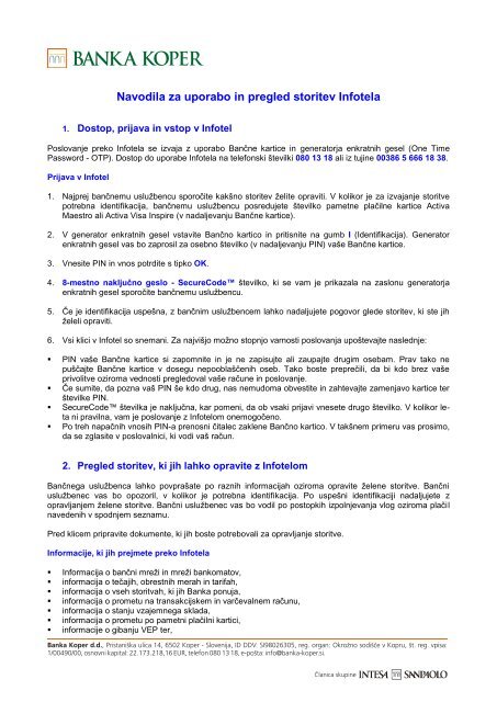Navodila za uporabo Infotela.pdf - Banka Koper