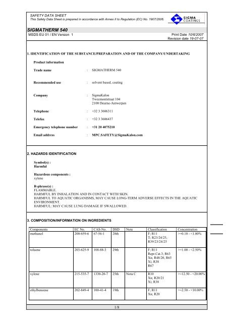 msds sigmatherm 540 - SIGMA PAINTS