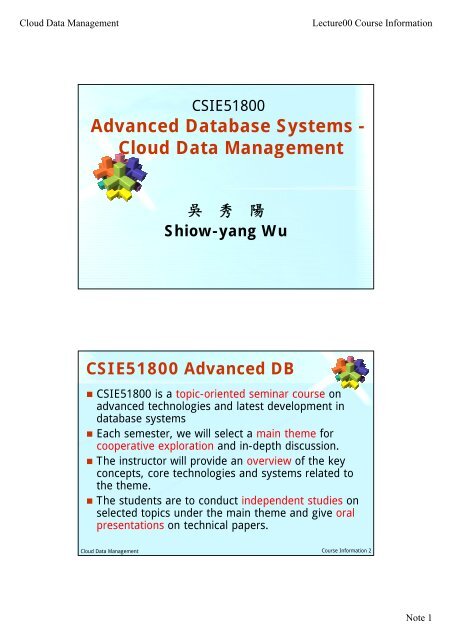 Advanced Database Systems - Cloud Data Management